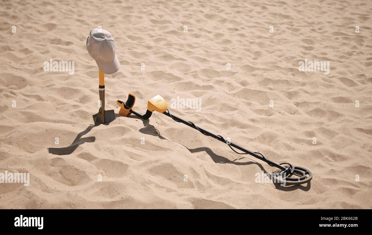 Set of tools used for exploring and digging precious metals in the sand ...