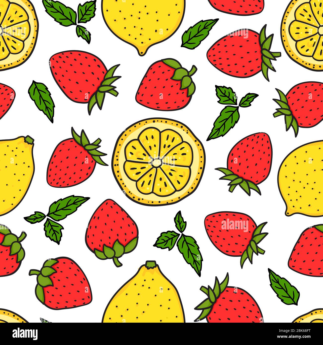 Berry Strawberry and lemon with a round slice. Seamless pattern texture ...