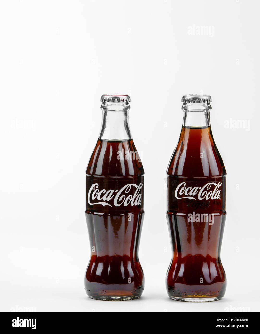 Atlanta GA USA May 1 2020 two classic glass Coca-Cola contour bottles ...