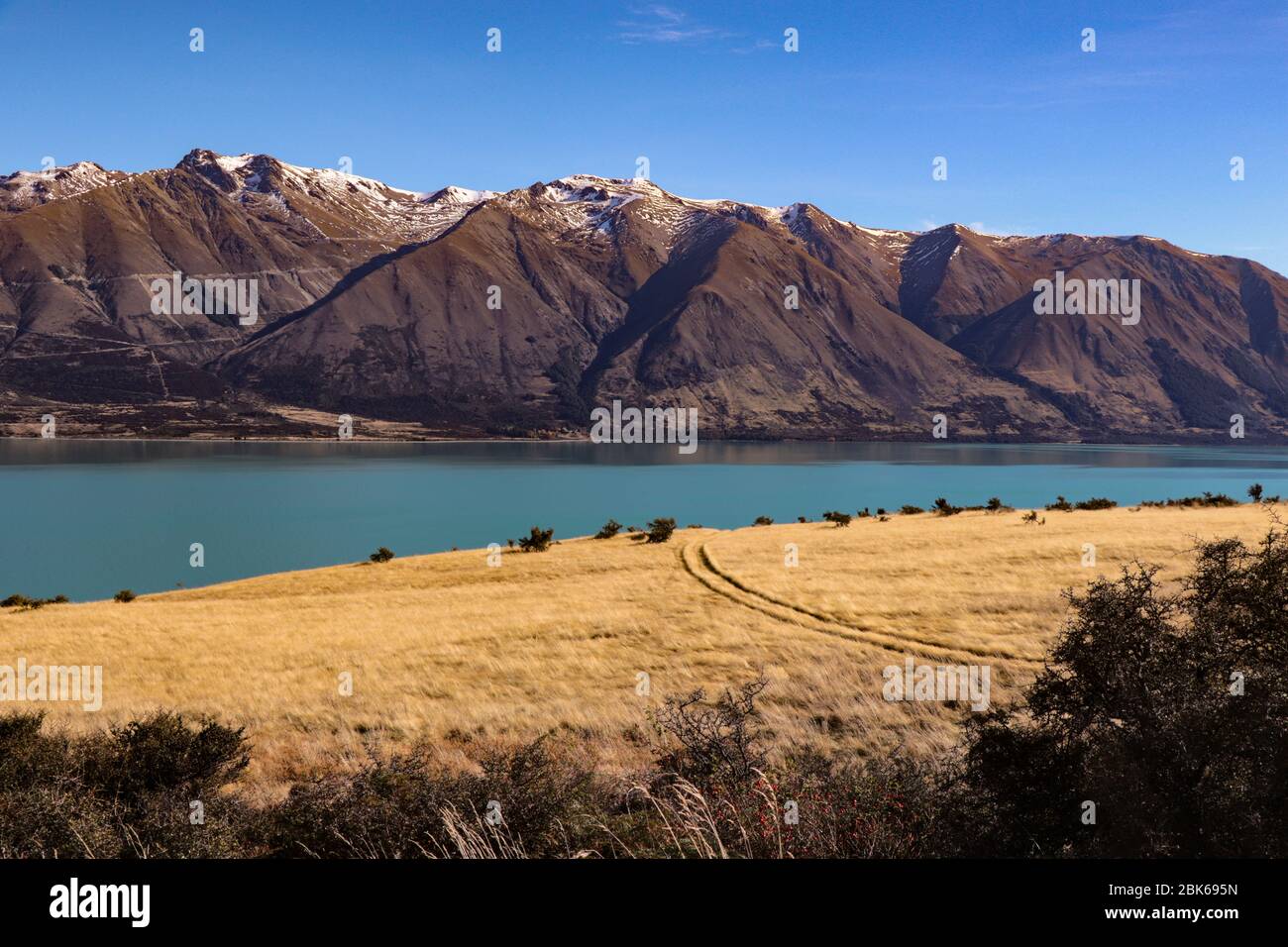 View from Ben Ohau, hiking Ben Ohau, Lake Ohau in the background with ...