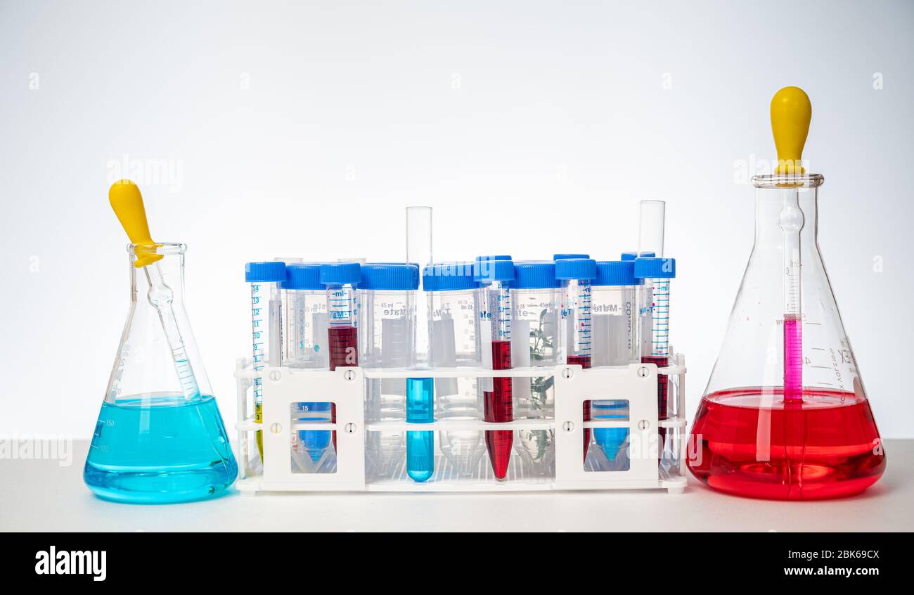 Any of the various tools and containers used in experiments on a white ...