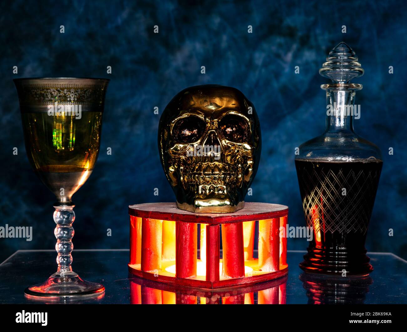 voodoo ritual with skull and magic potion in the glass glowing Stock ...
