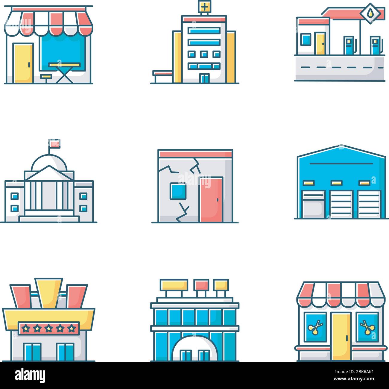 Urban building exteriors RGB color icons set Stock Vector Image & Art ...