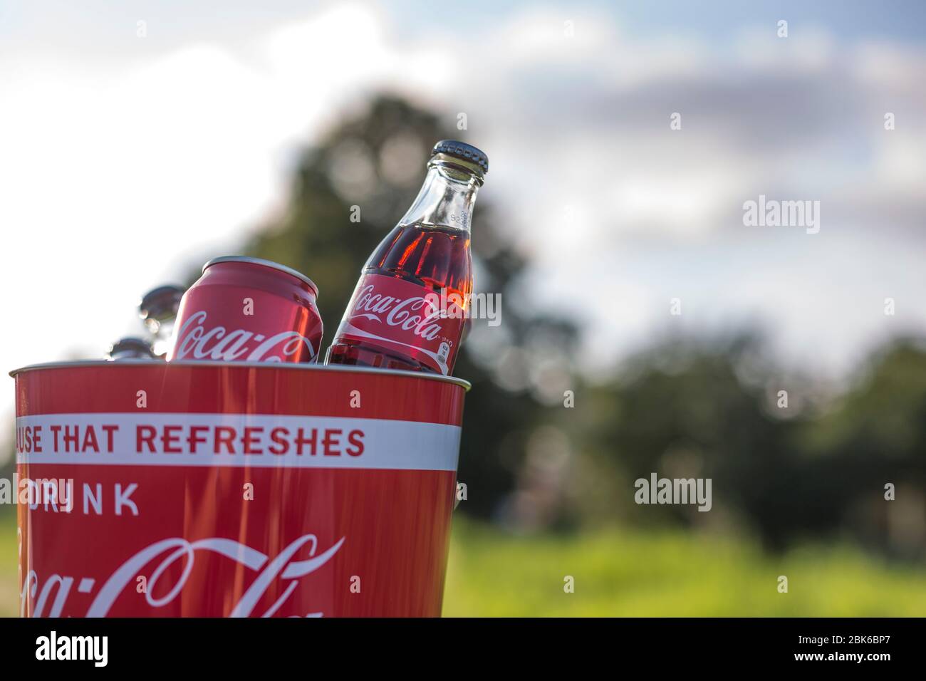 Atlanta USA May 1 2020 Coke bucket full of Coca Cola bottles and cans ...