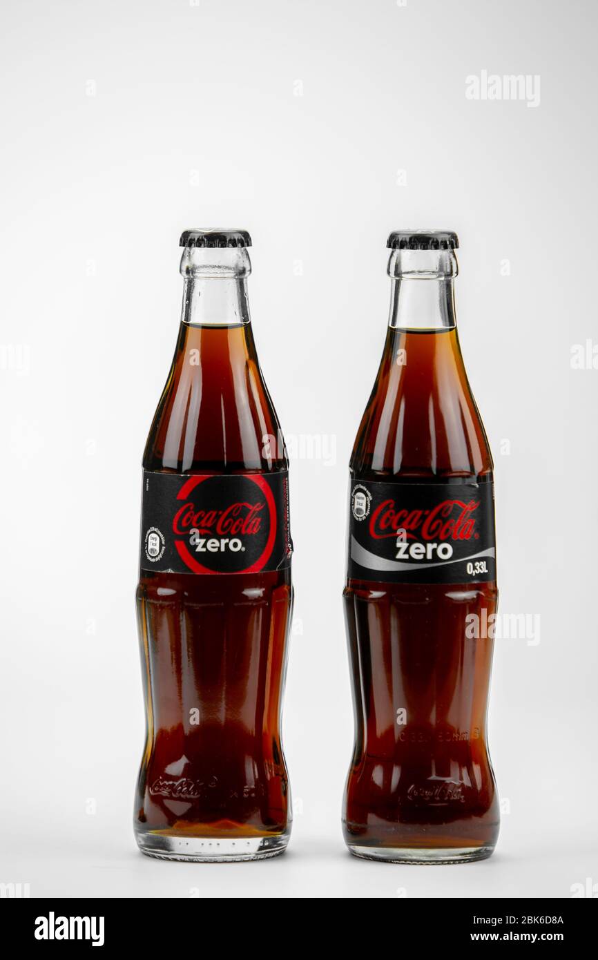 Atlanta USA May 1 2020 two glass Coca-Cola zero contour bottles 330 ml ...