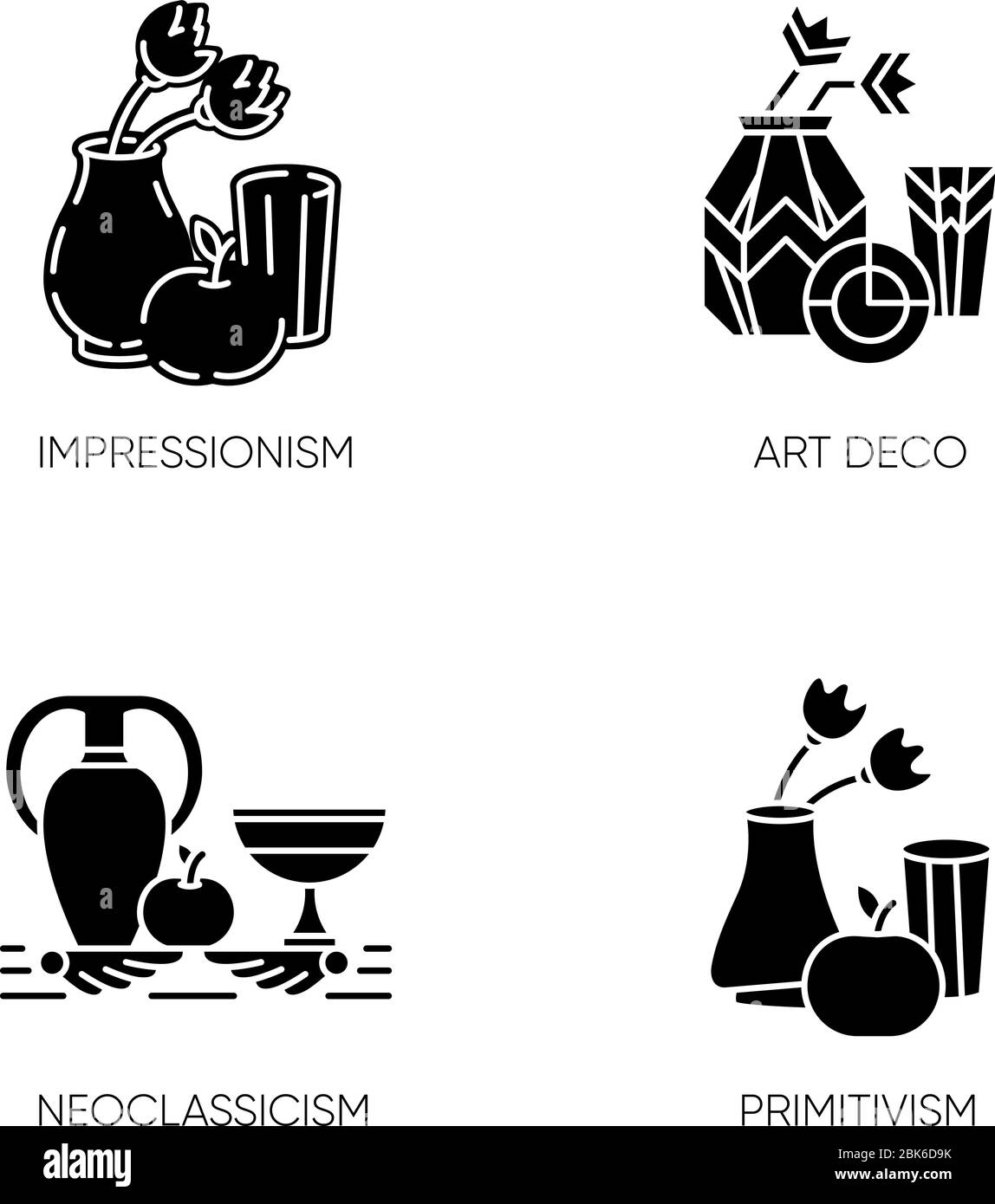 Art movements black glyph icons set on white space Stock Vector Image ...