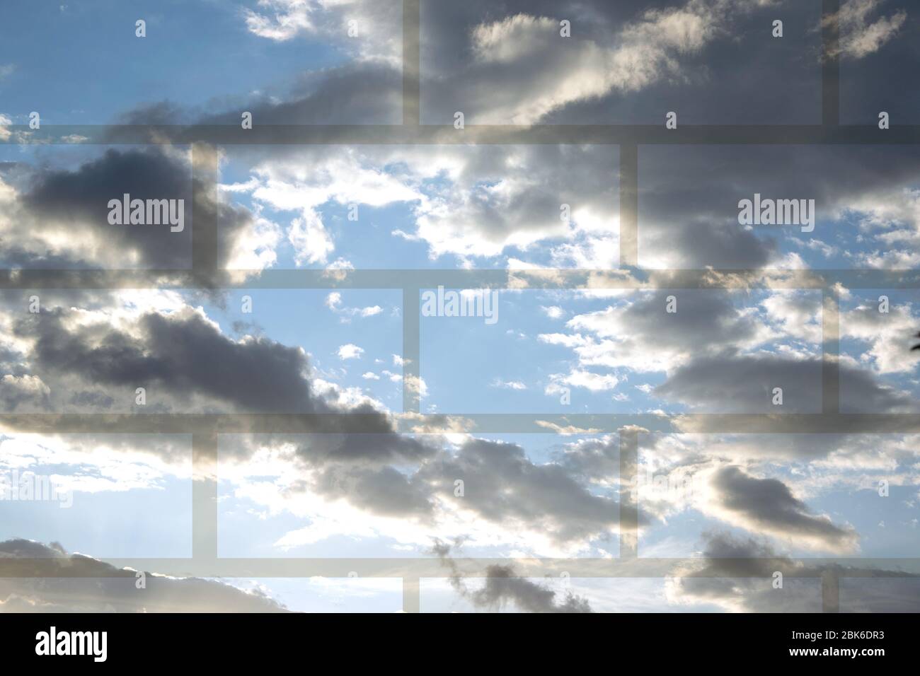 Brick background with clouds textures. Heaven tiles, interior design ...