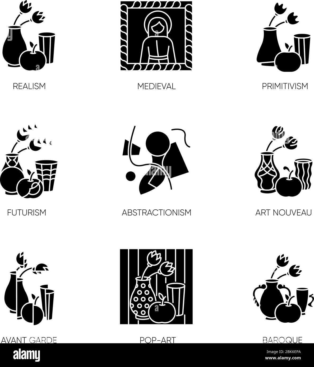 Cultural movements black glyph icons set on white space Stock Vector ...