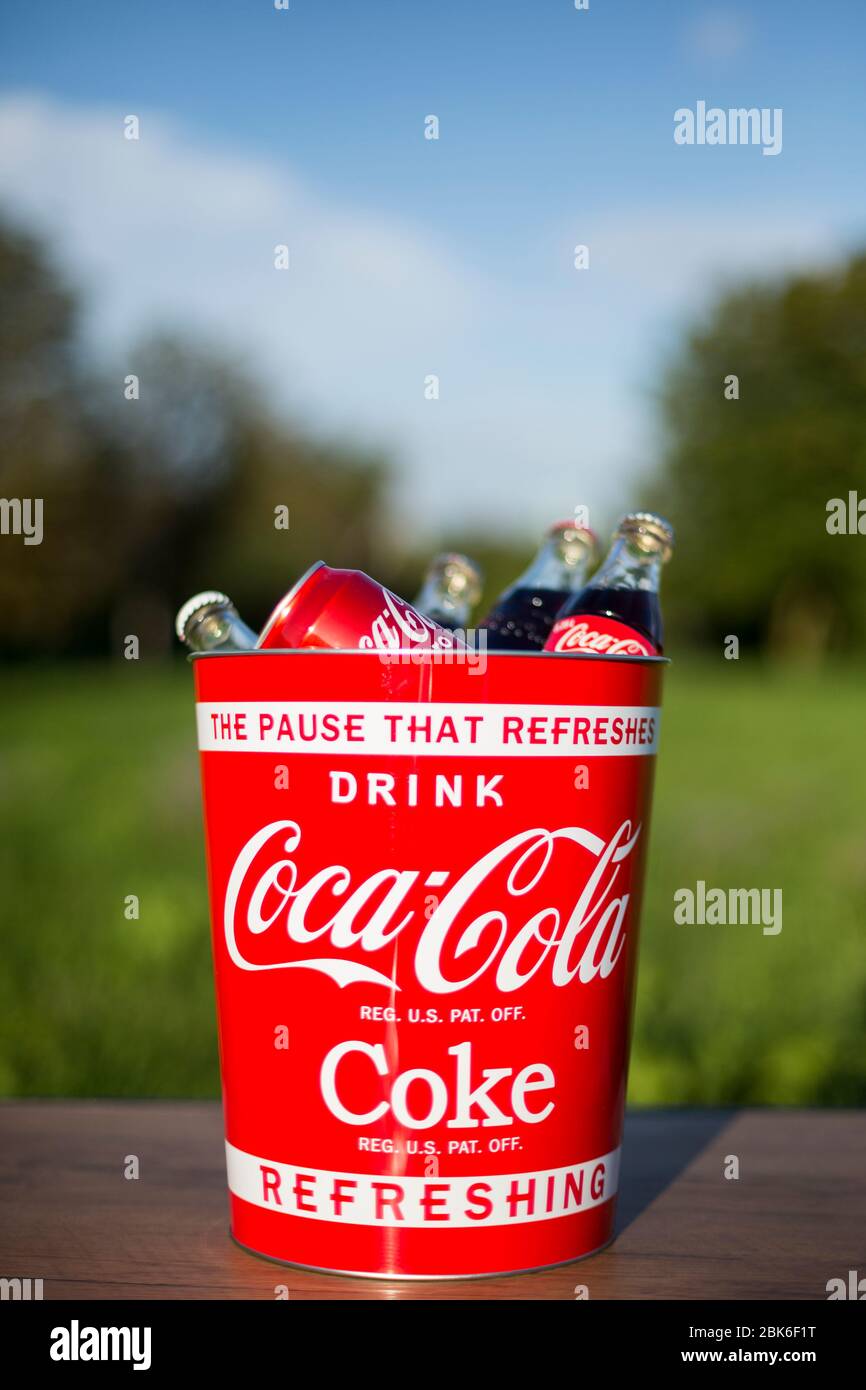 Atlanta USA May 1 2020 branded Coke bucket full of Coca Cola bottles ...
