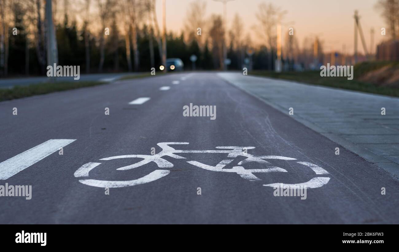 Bicycle - a sign marking cycling track in the suburbs of a city Stock ...