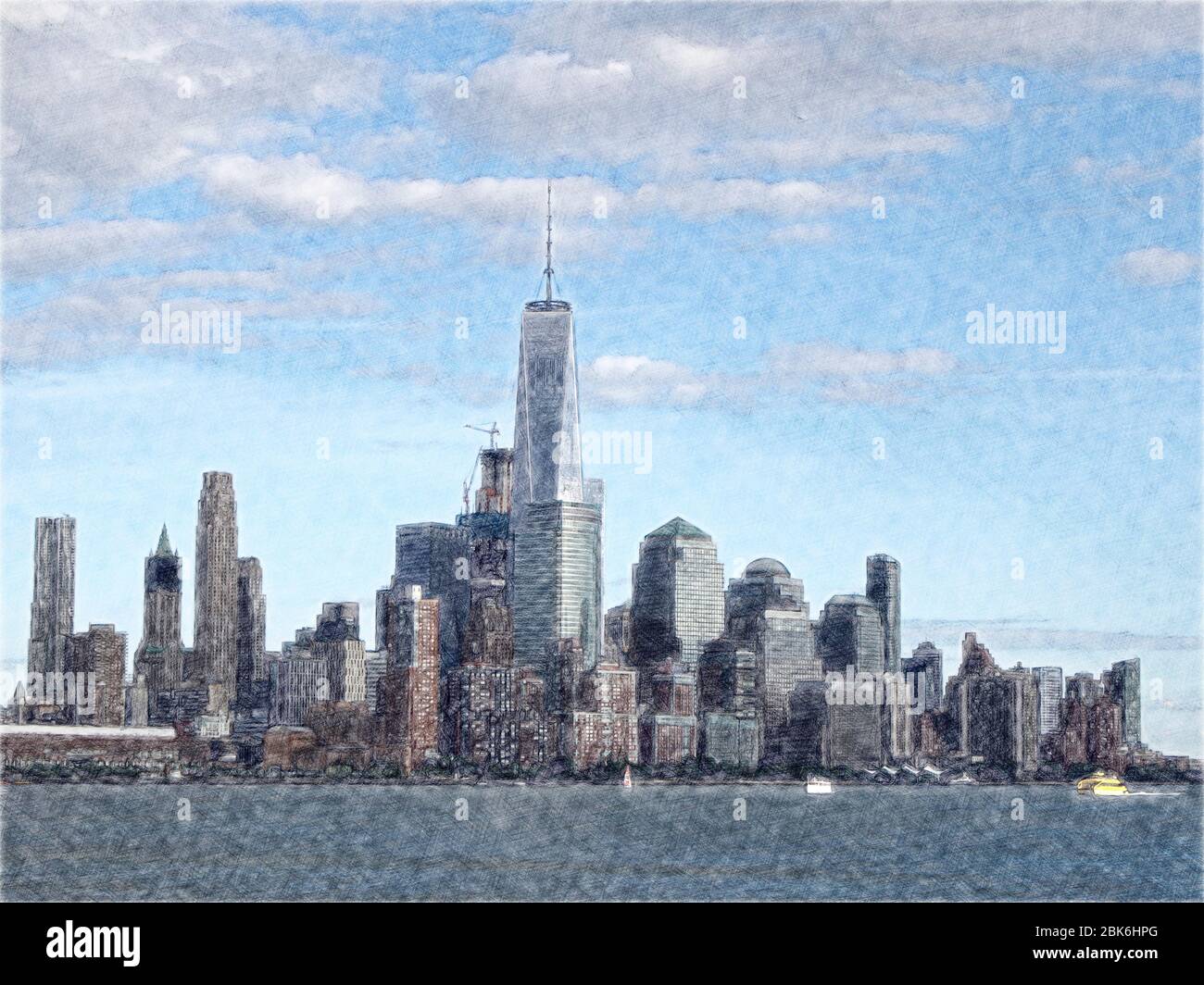 Manhattan skyline drawing from hudson river hi-res stock photography ...