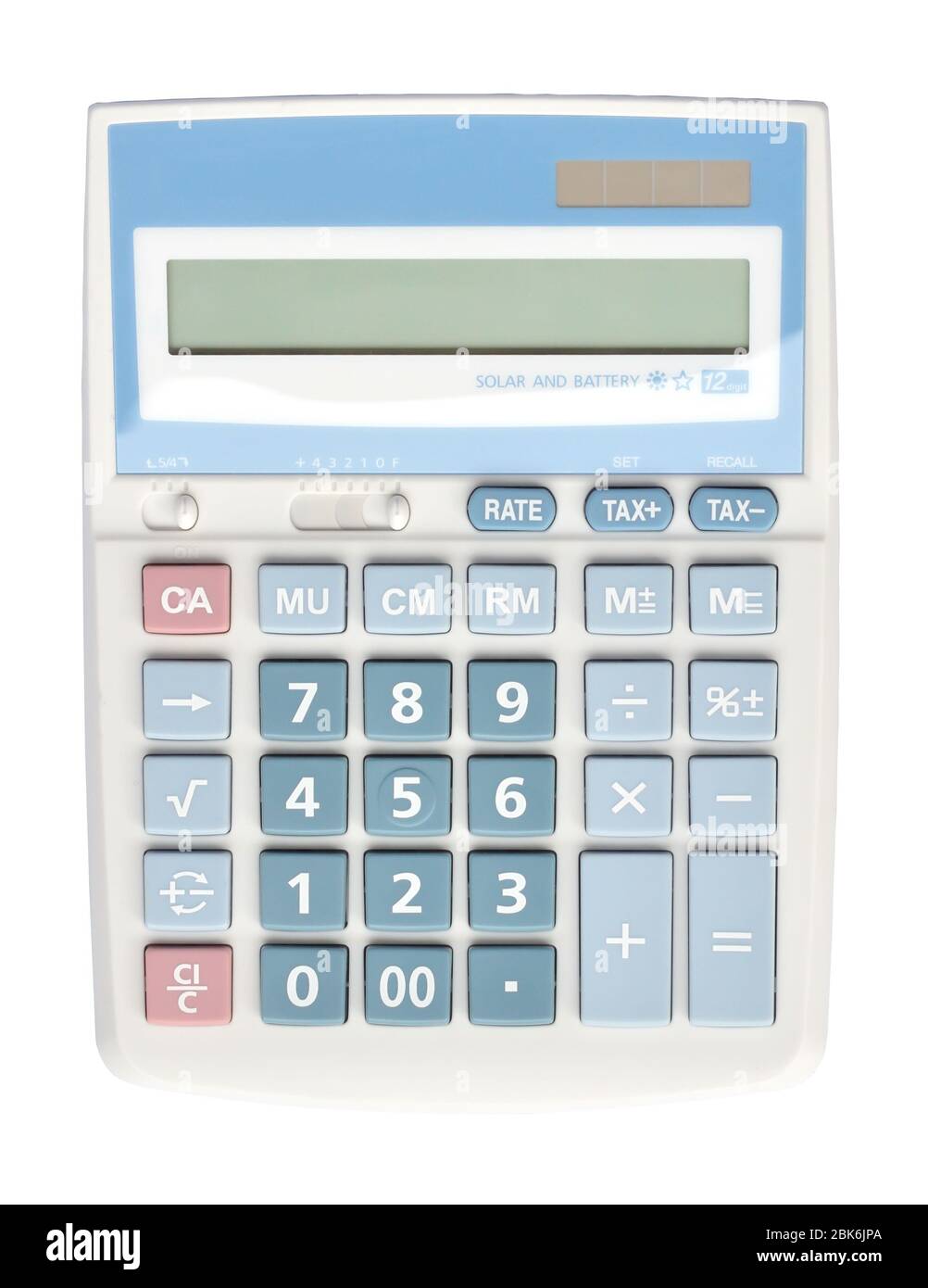 Sweet blue color calculator on white background Stock Photo - Alamy