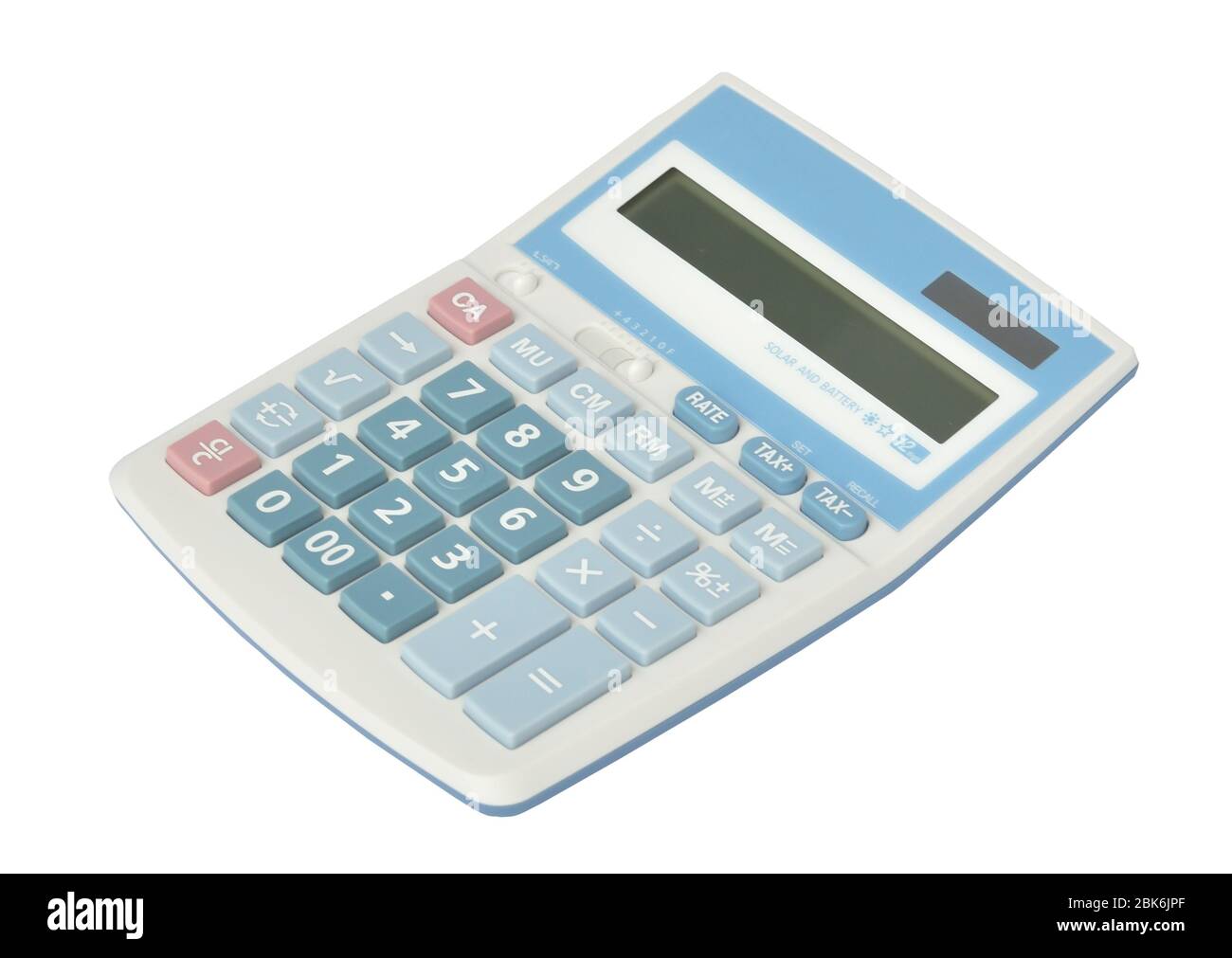 Sweet blue color calculator on white background Stock Photo - Alamy