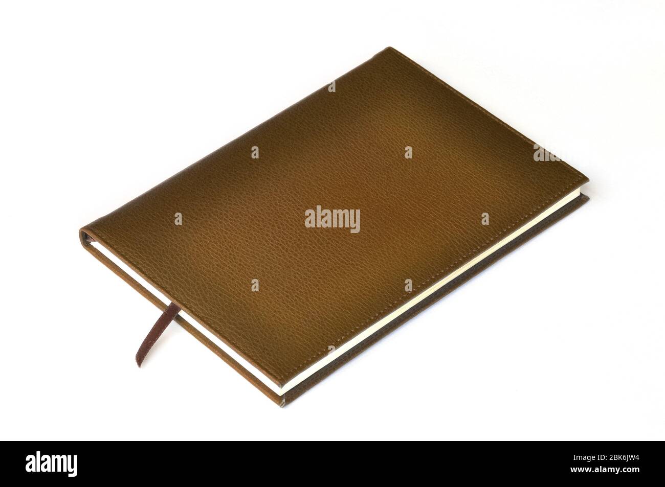 Light brown leather notebook on white background Stock Photo - Alamy