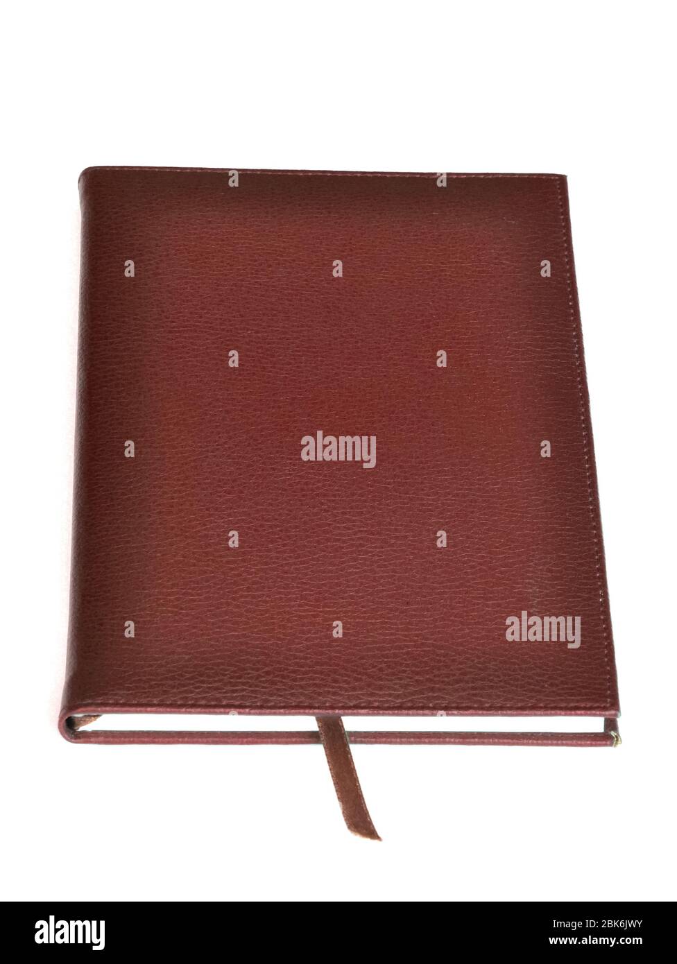 Dark red leather notebook on white background Stock Photo - Alamy