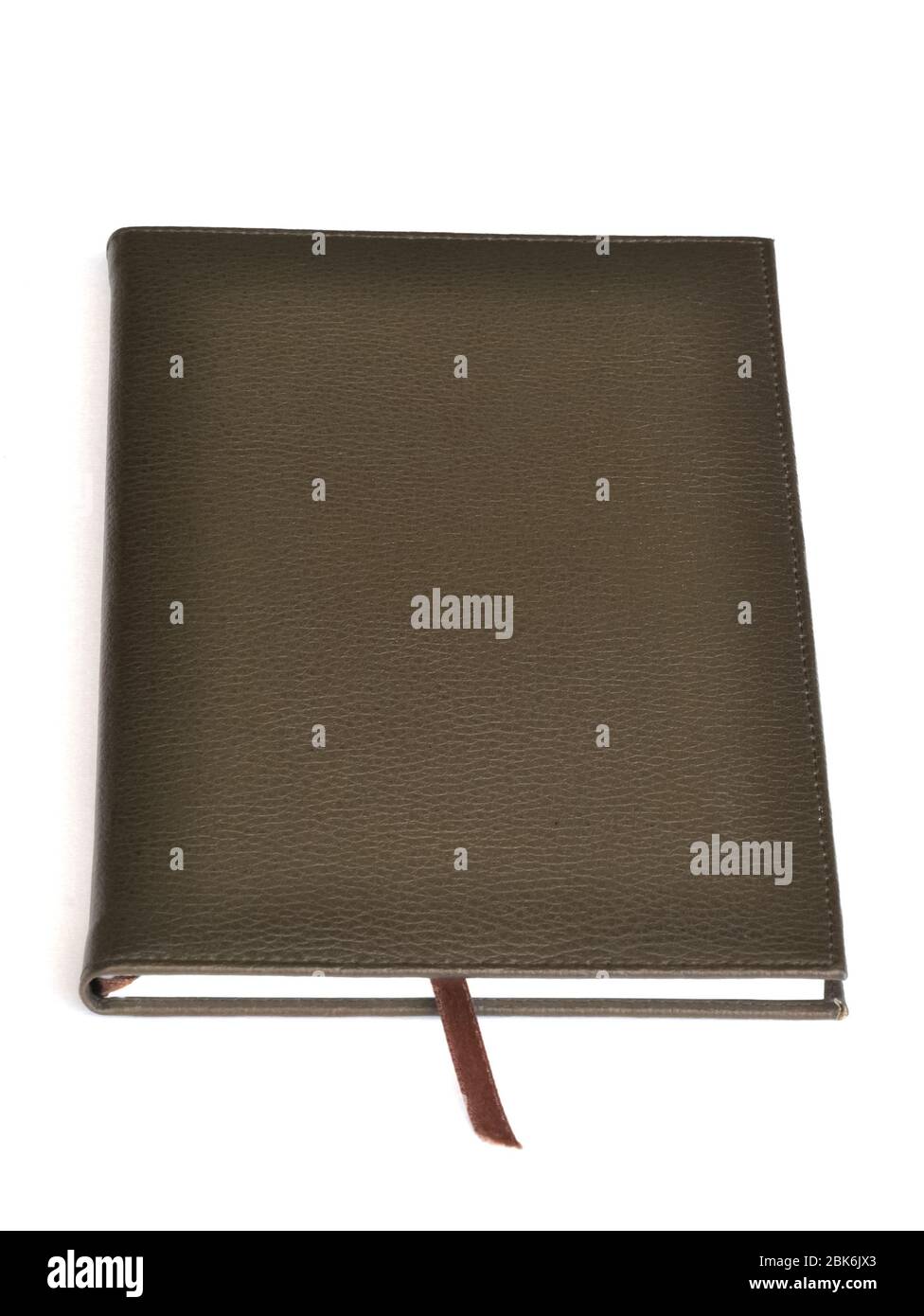 Dark brown leather notebook on white background Stock Photo - Alamy