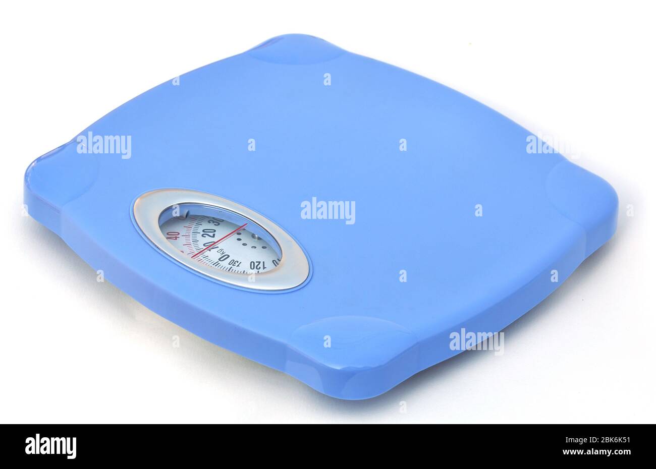 Sweet blue bathroom weight scale on white background Stock Photo - Alamy