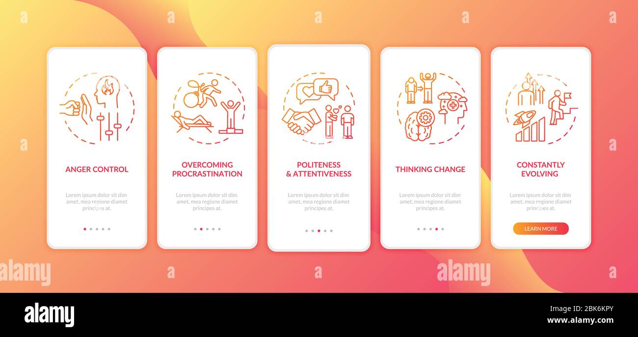 Personal growth technique red onboarding mobile app page screen with concepts Stock Vector Image ...