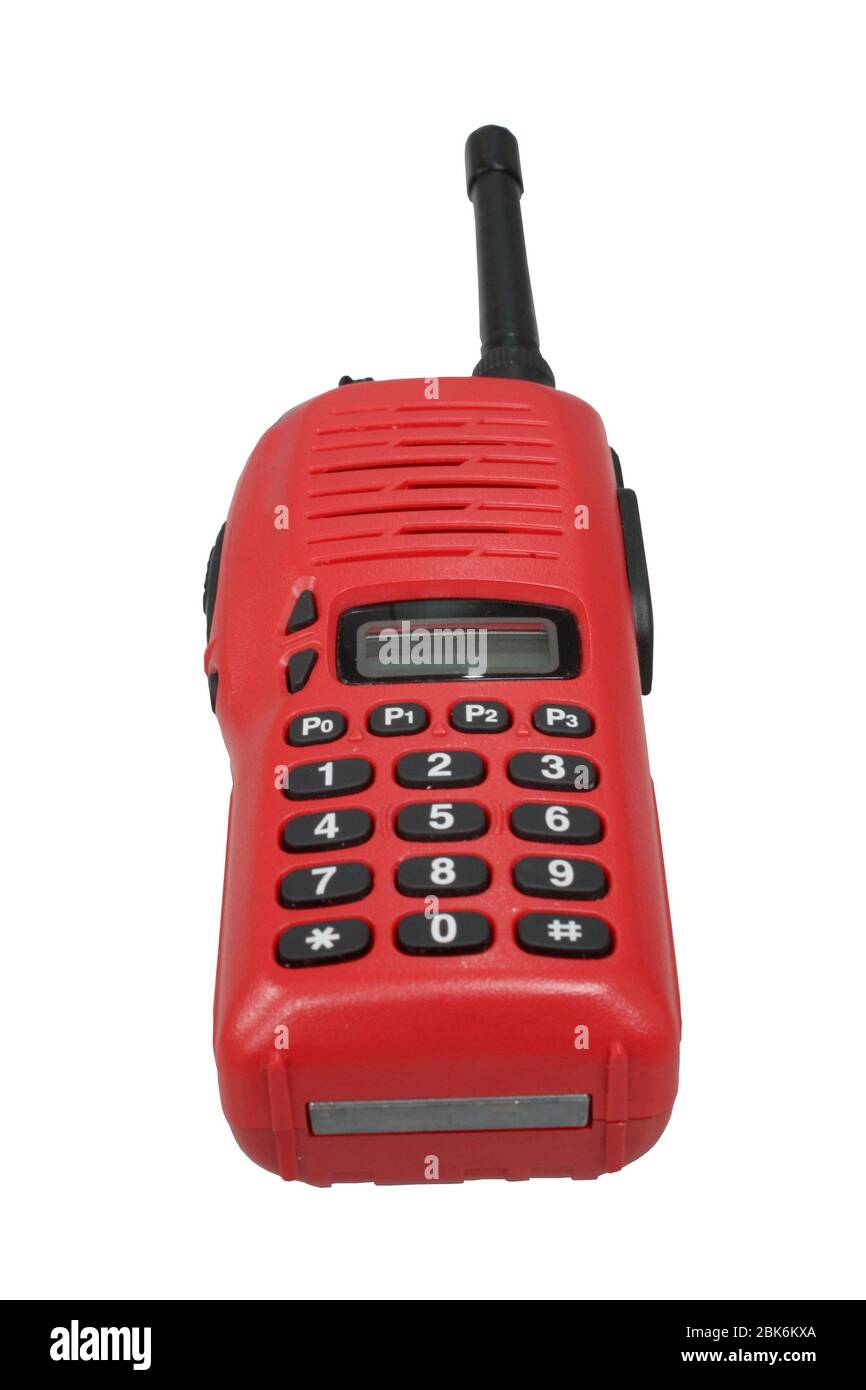 Red walkie talkie on white background Stock Photo - Alamy