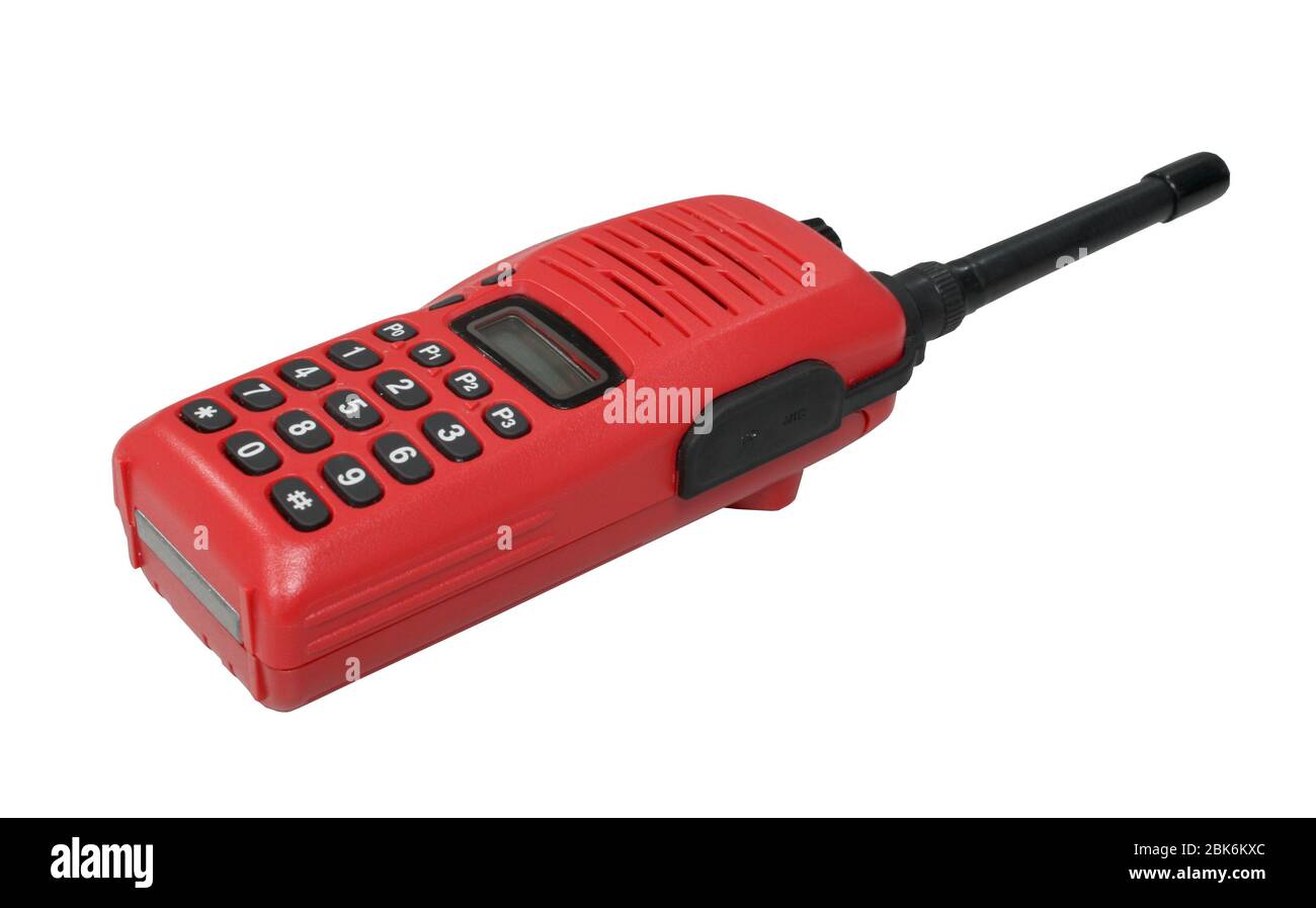 Red walkie talkie on white background Stock Photo - Alamy