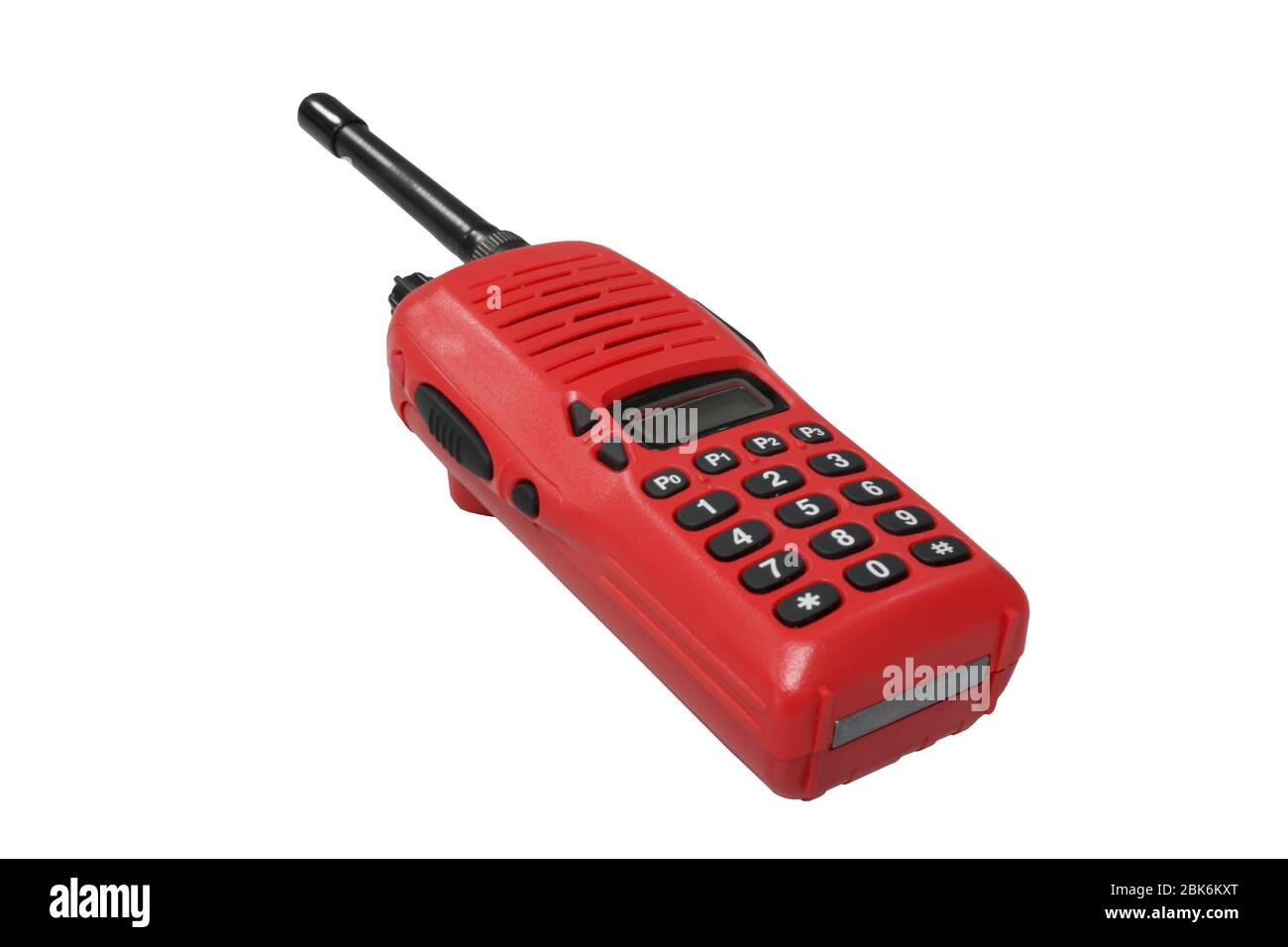 Red walkie talkie on white background Stock Photo - Alamy