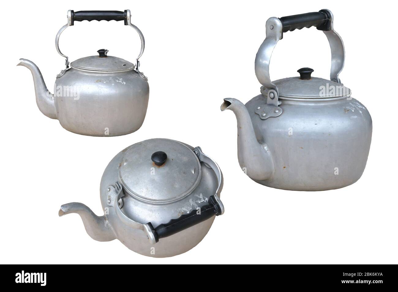 Old dirty classic kettle on white background Stock Photo - Alamy