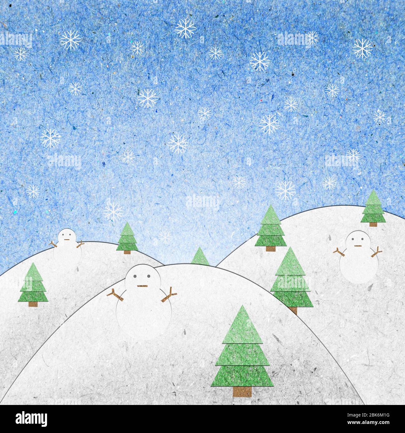 Snow field with snowman recycle paper craft for background Stock Photo ...