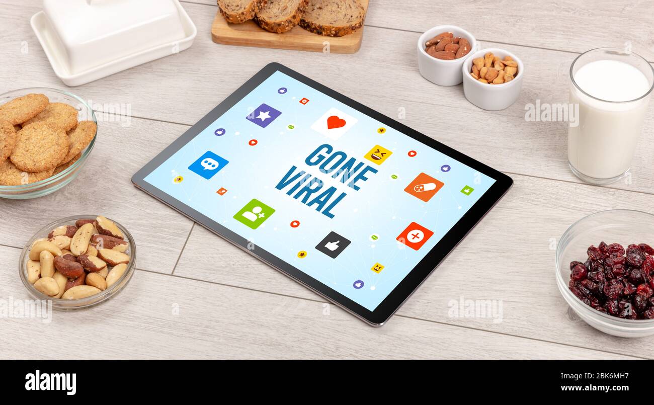 Healthy Tablet Pc compostion with GONE VIRAL inscription, Social ...