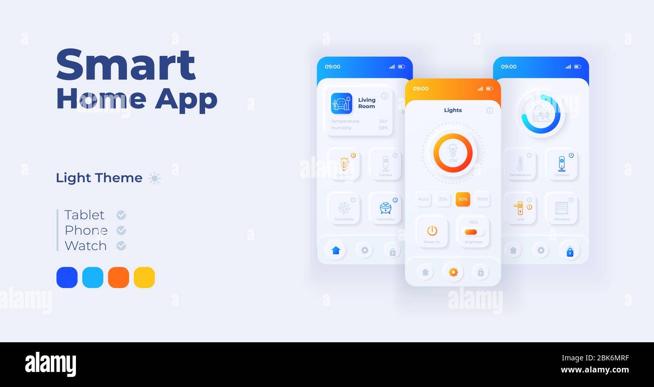 Smart Home Application Cartoon Smartphone Interface Vector Templates Set Mobile App Screen Page