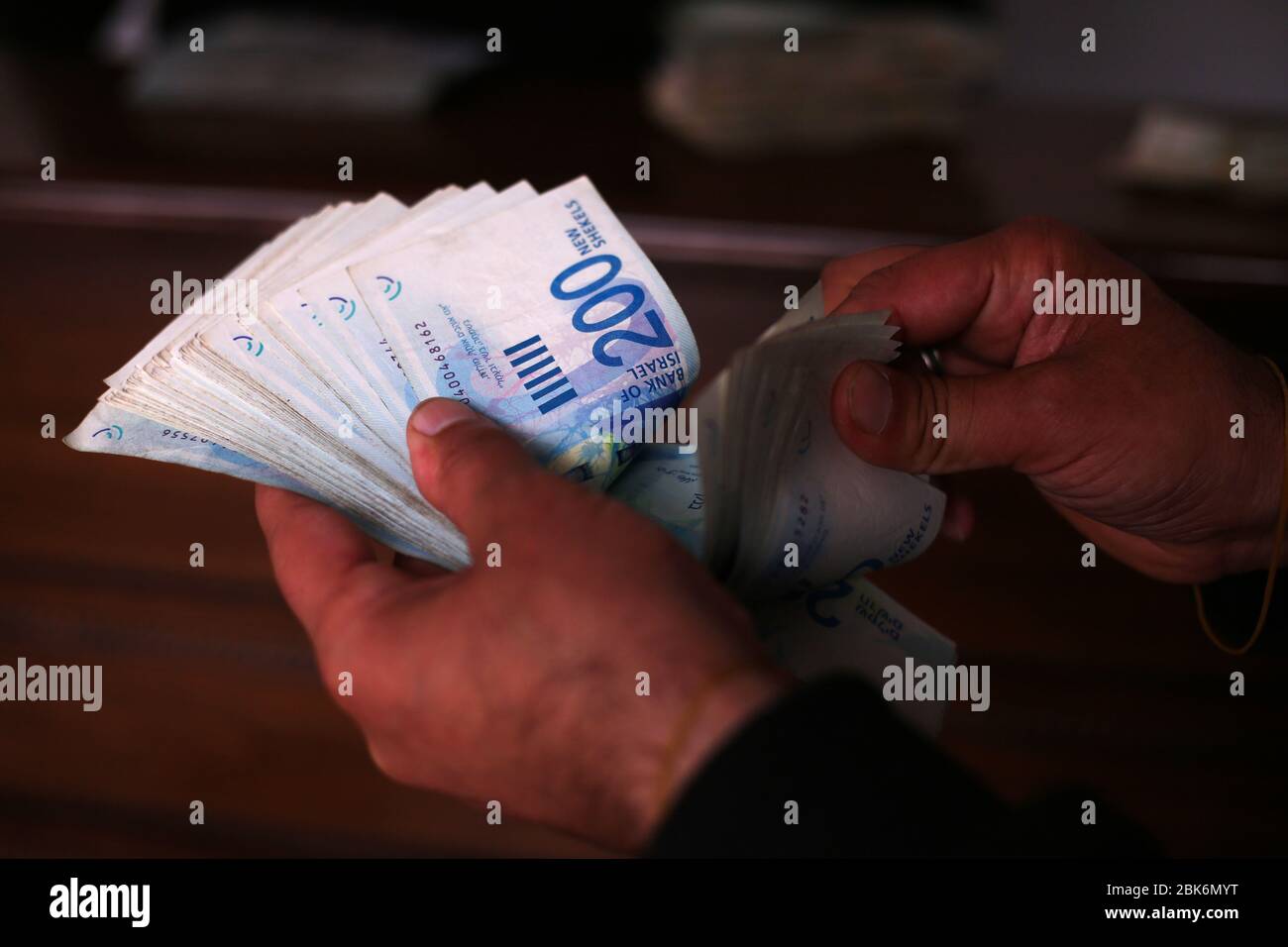 April 25, 2020: Gaza, Palestine. Israeli new shekel banknotes in ...