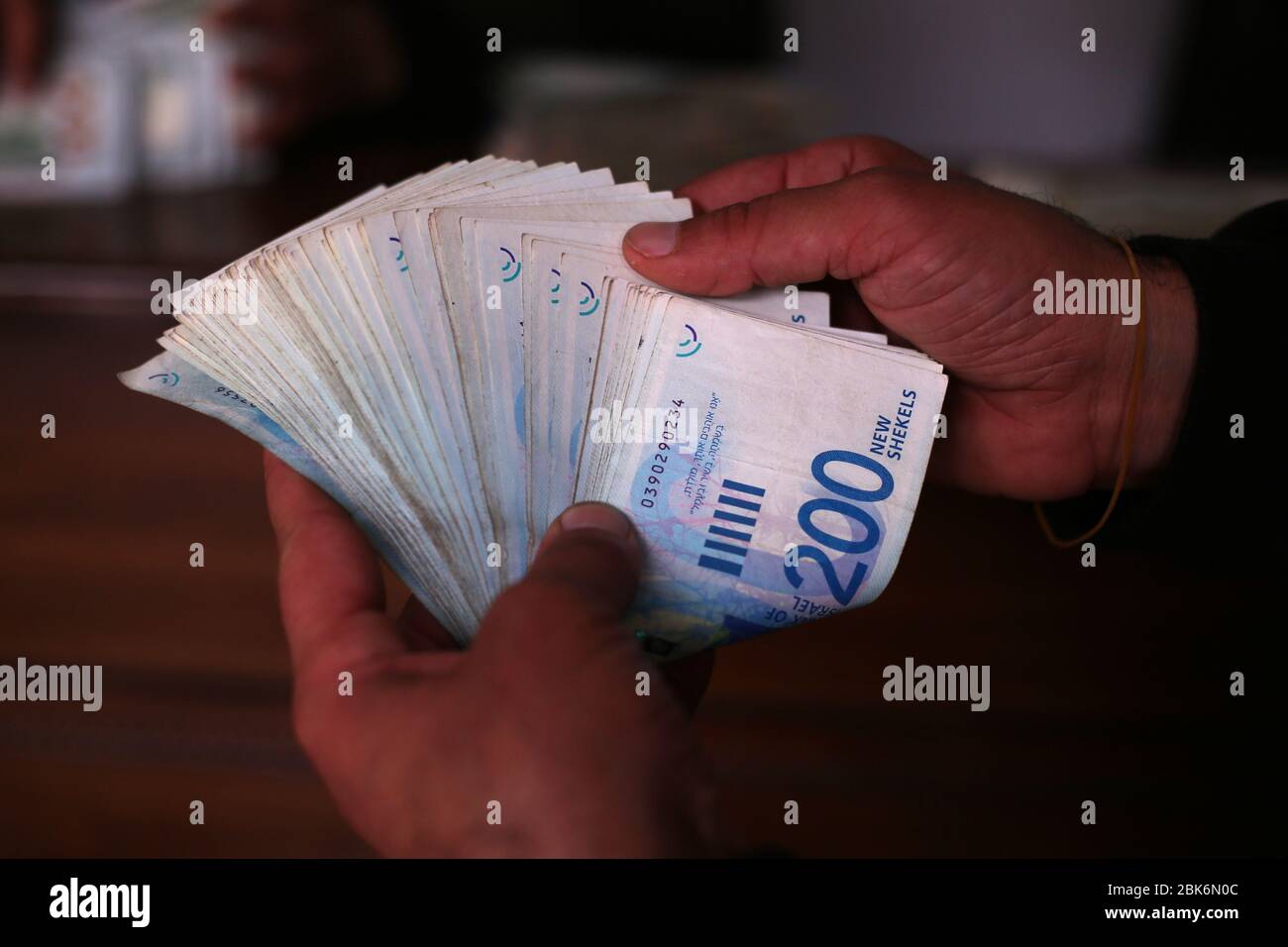 April 25, 2020: Gaza, Palestine. Israeli new shekel banknotes in ...