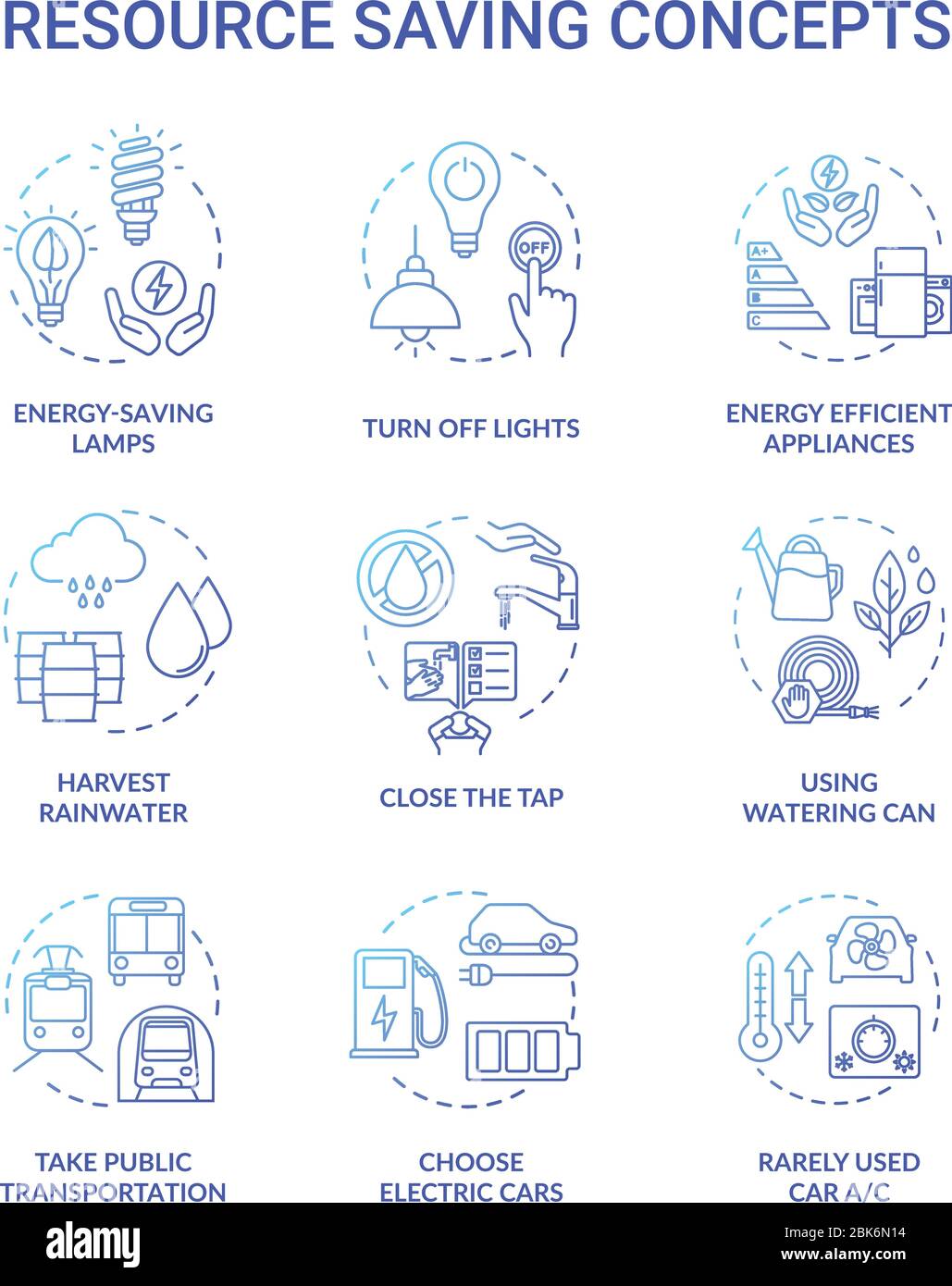Resource saving blue concept icons set Stock Vector Image & Art - Alamy