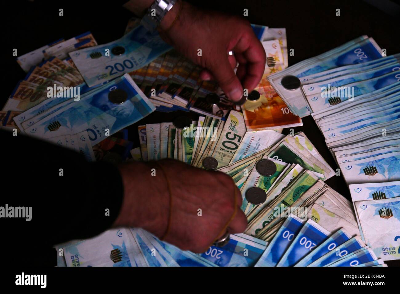 April 25, 2020: Gaza, Palestine. Israeli new shekel banknotes in ...