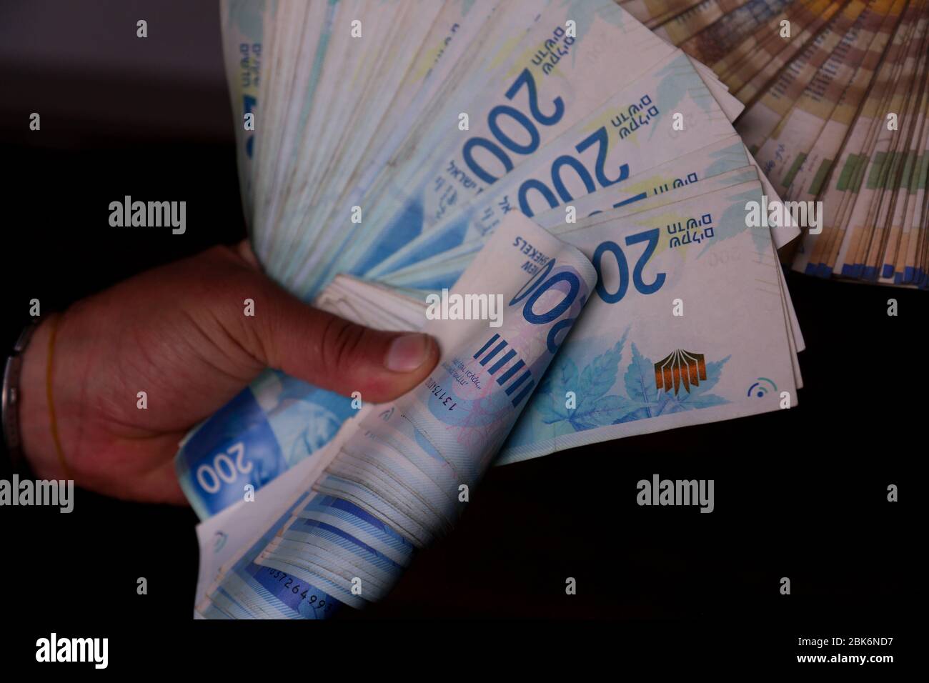 April 25, 2020: Gaza, Palestine. Israeli new shekel banknotes in ...