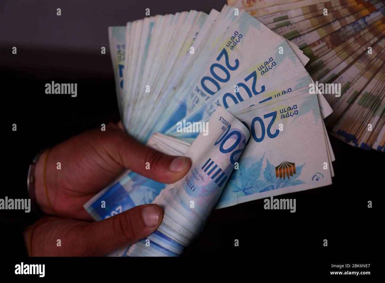 April 25, 2020: Gaza, Palestine. Israeli new shekel banknotes in ...