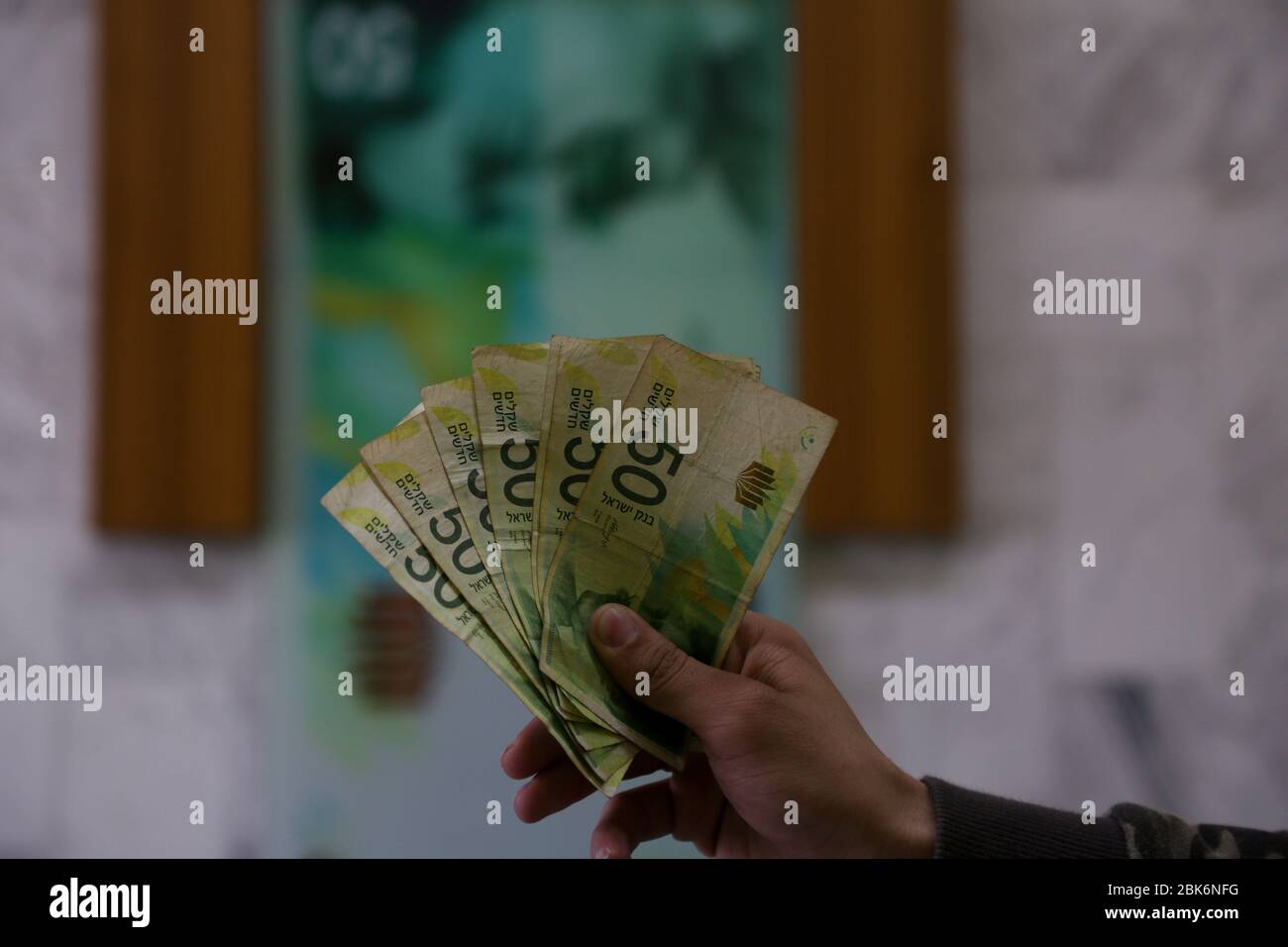 April 25, 2020: Gaza, Palestine. Israeli new shekel banknotes in ...