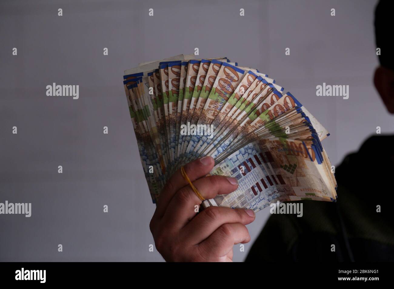 April 25, 2020: Gaza, Palestine. Israeli new shekel banknotes in ...