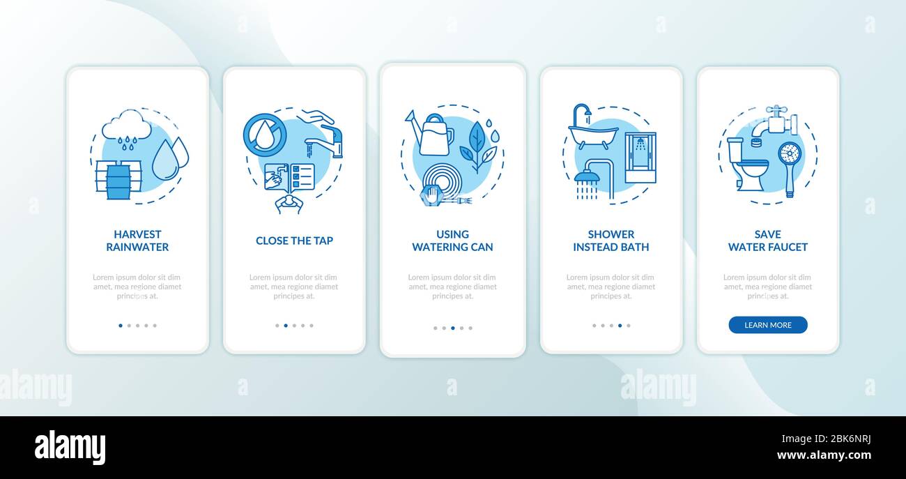 Water saving tips onboarding mobile app page screen with concepts Stock ...