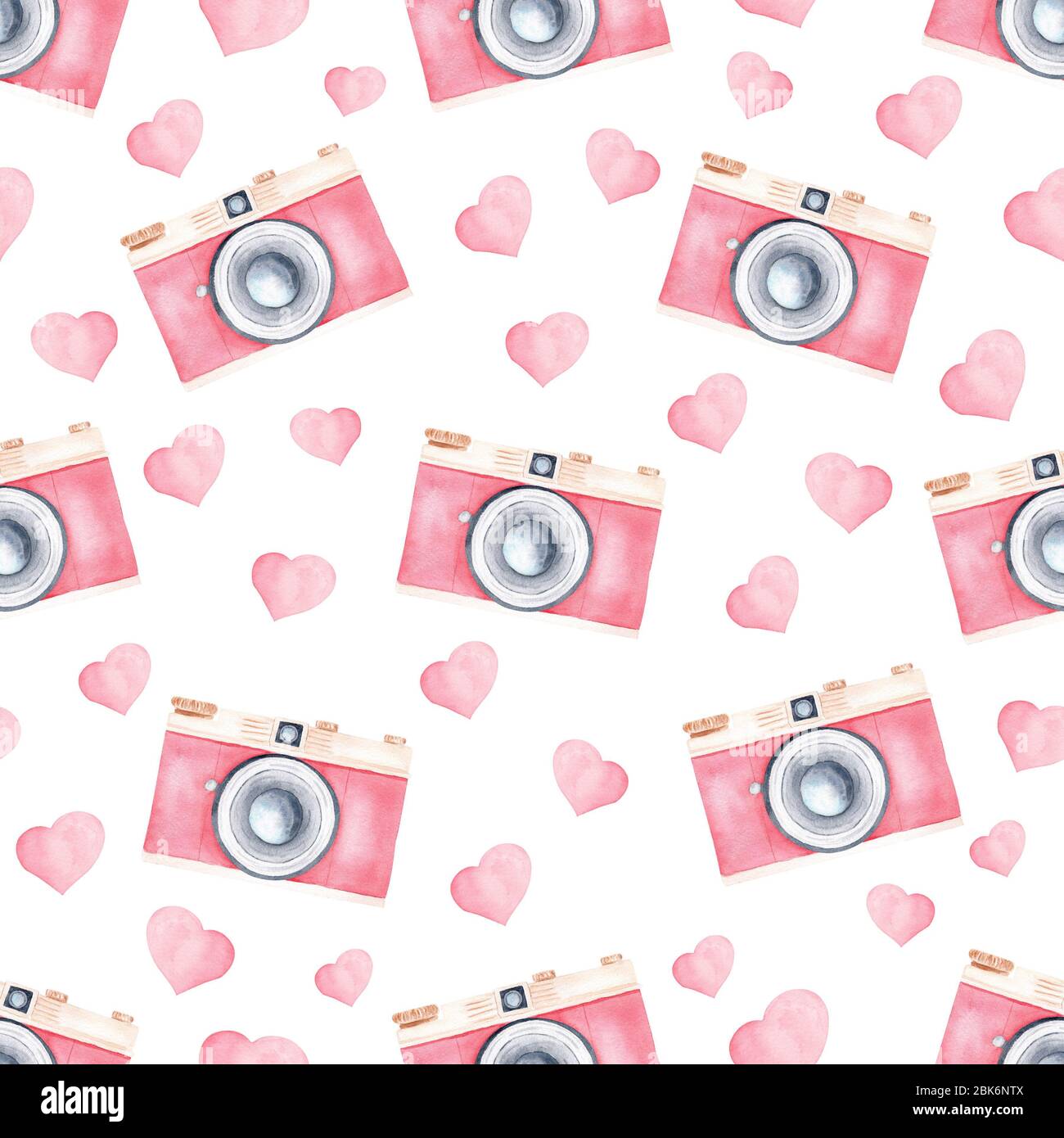 Vintage pastel color retro cameras and hearts watercolor clipart ...