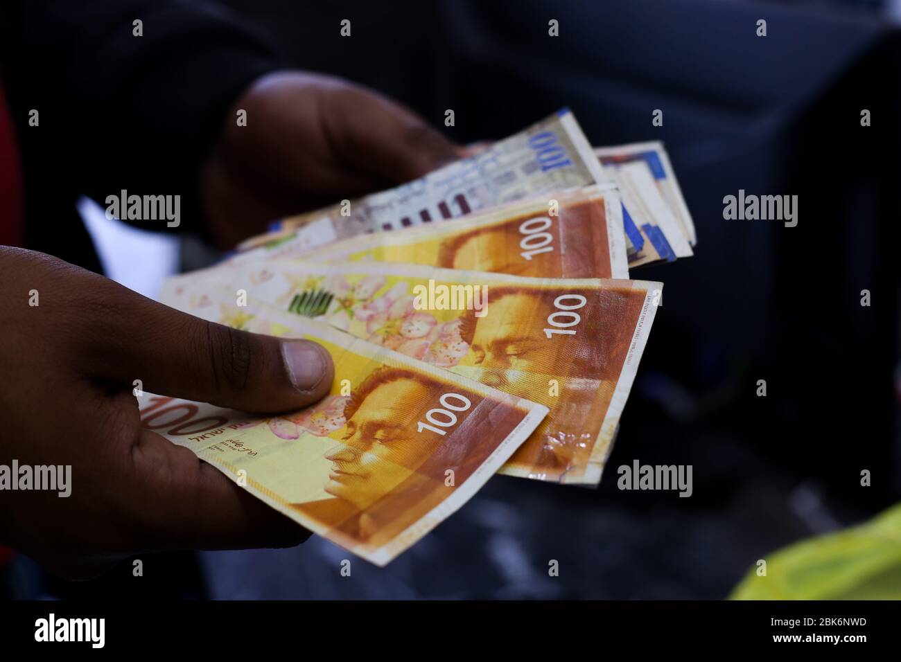 April 25, 2020: Gaza, Palestine. Israeli new shekel banknotes in ...