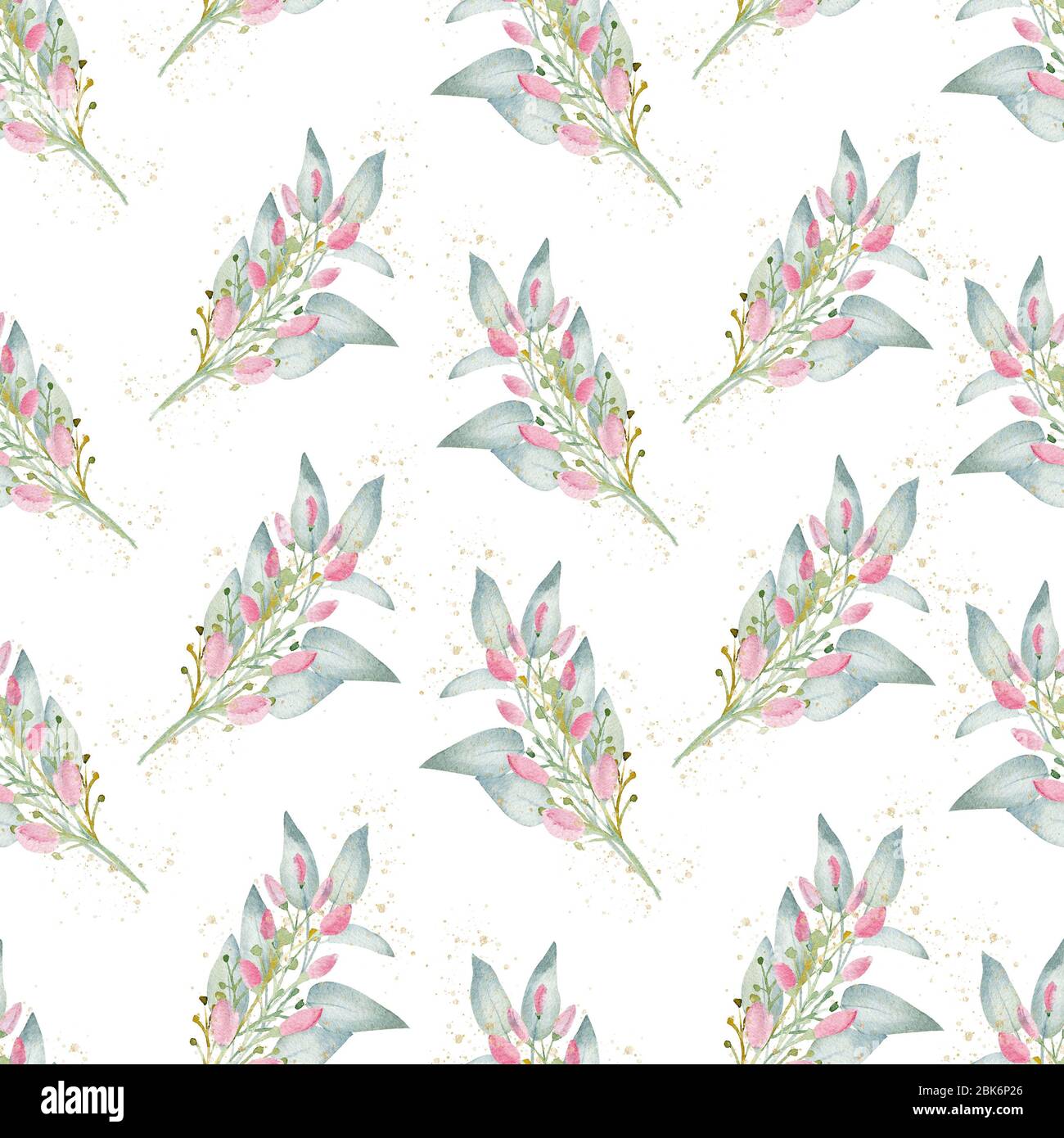 Watercolor floral greenery clipart, seamless pattern paper. Hand drawn ...