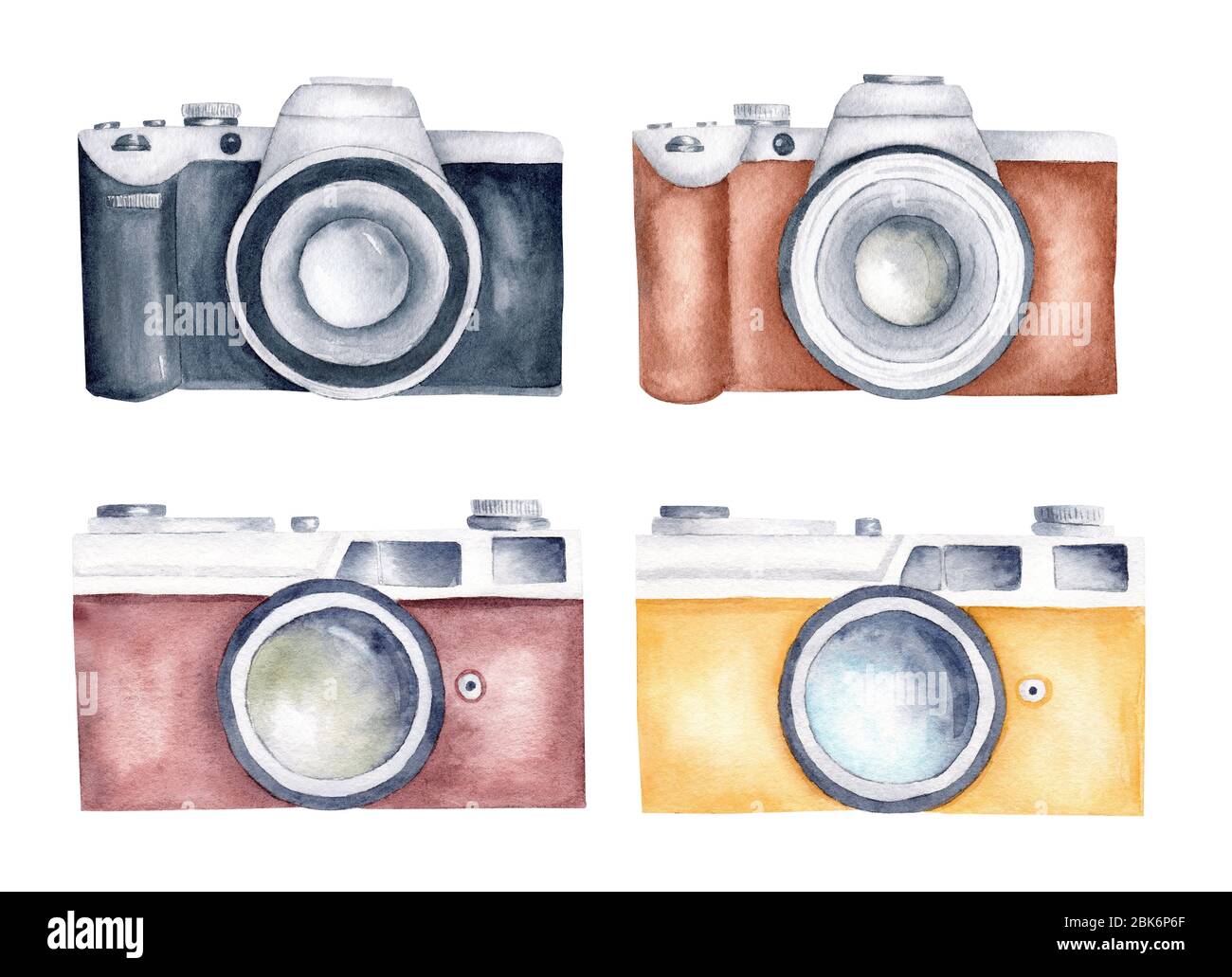 Cameras watercolor clipart set. Vintage retro photocamera hand painted ...