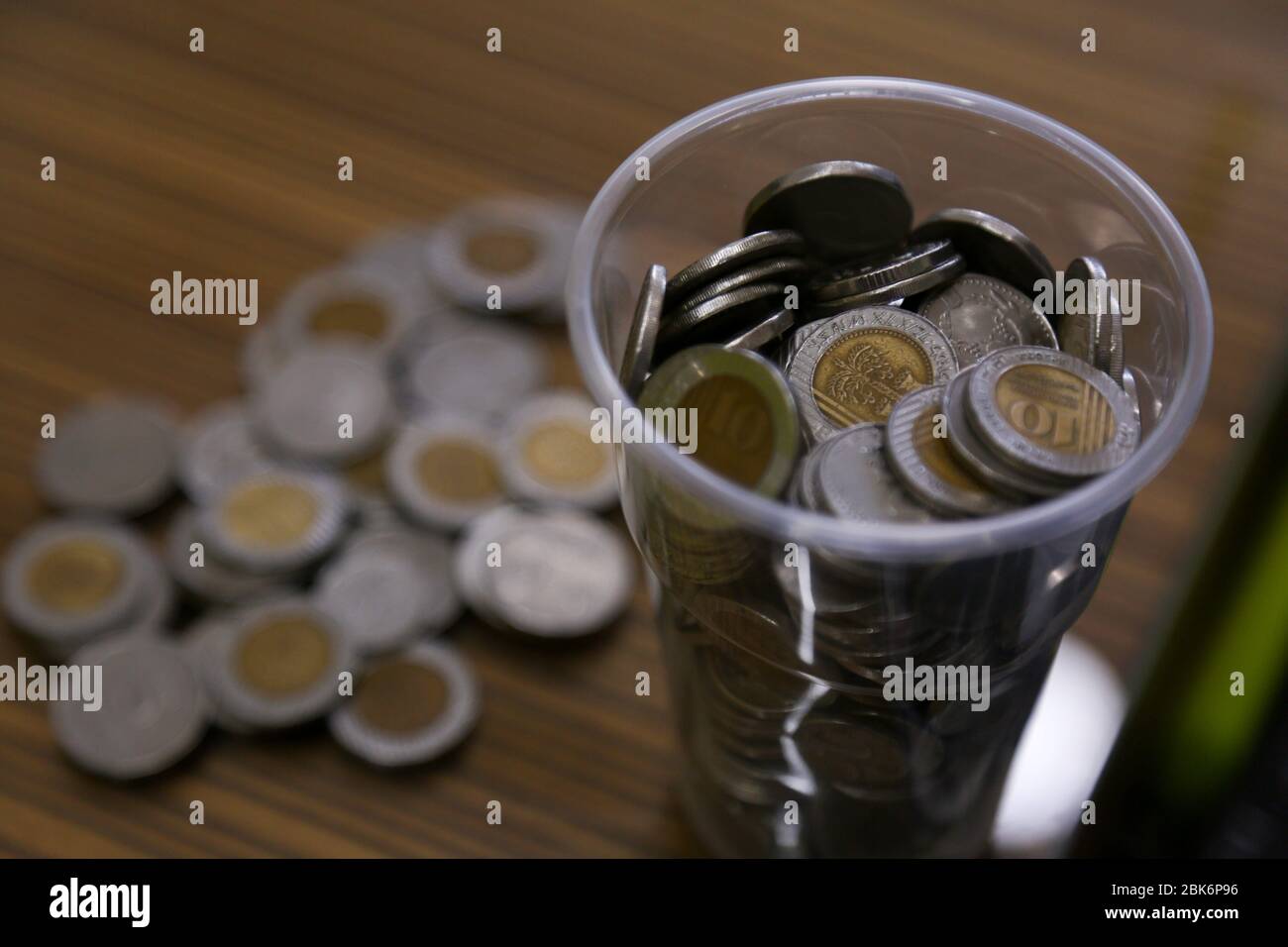 April 25, 2020: Gaza, Palestine. Different Israeli agorot coins in the ...