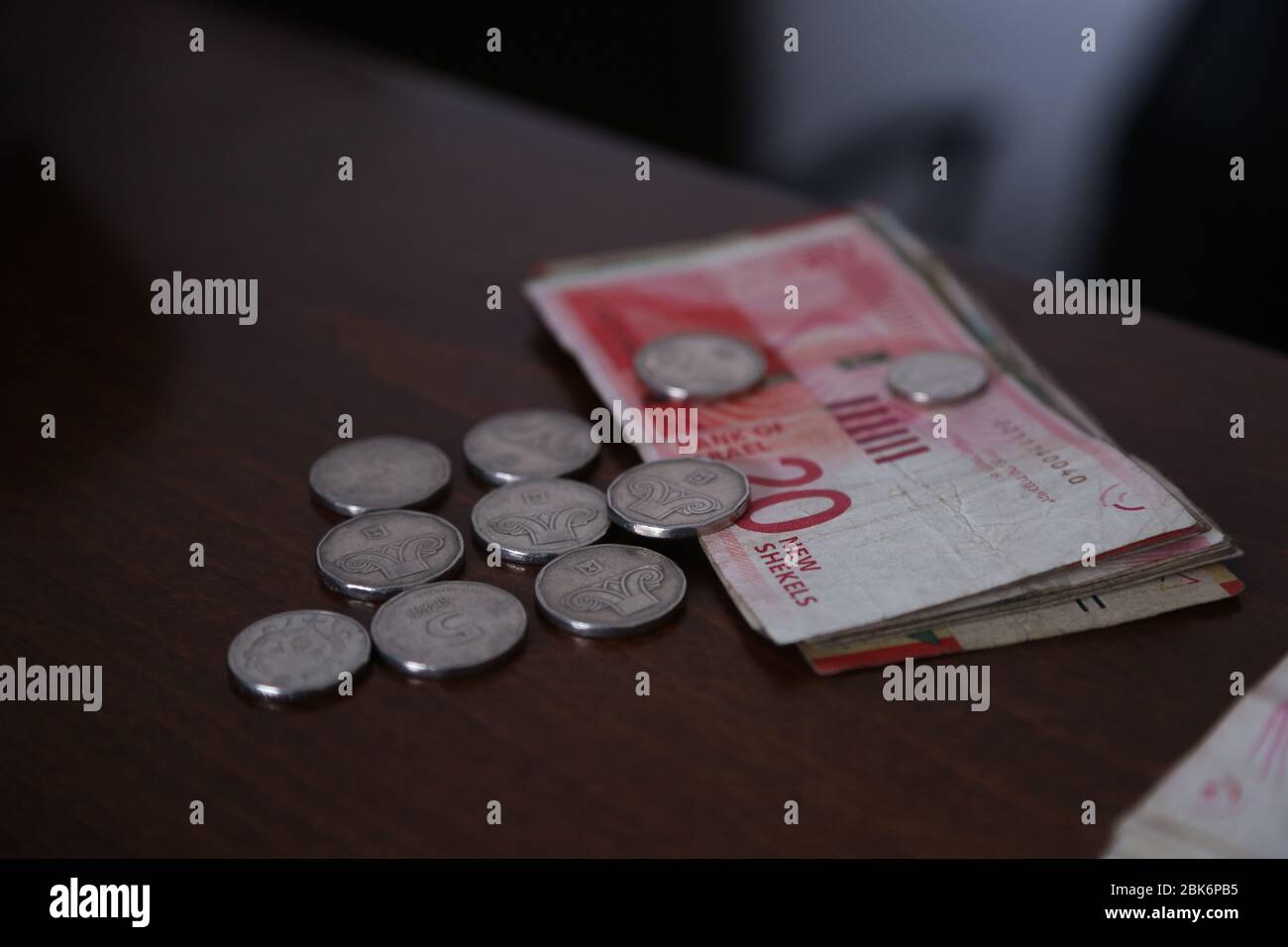 April 25, 2020: Gaza, Palestine. Different Israeli agorot coins in the ...