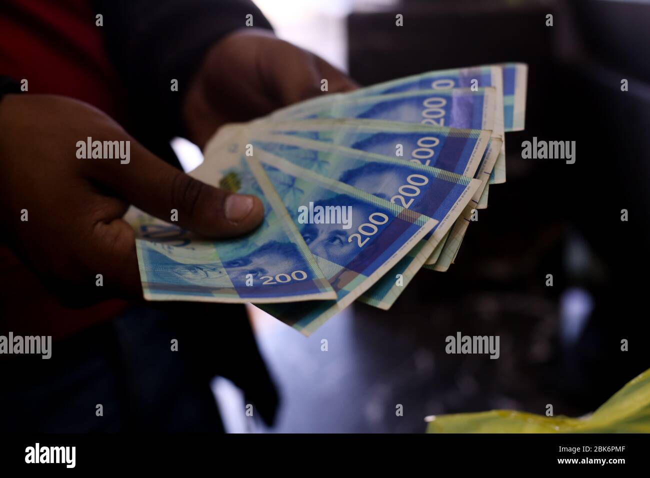 April 25, 2020: Gaza, Palestine. Israeli new shekel banknotes in ...