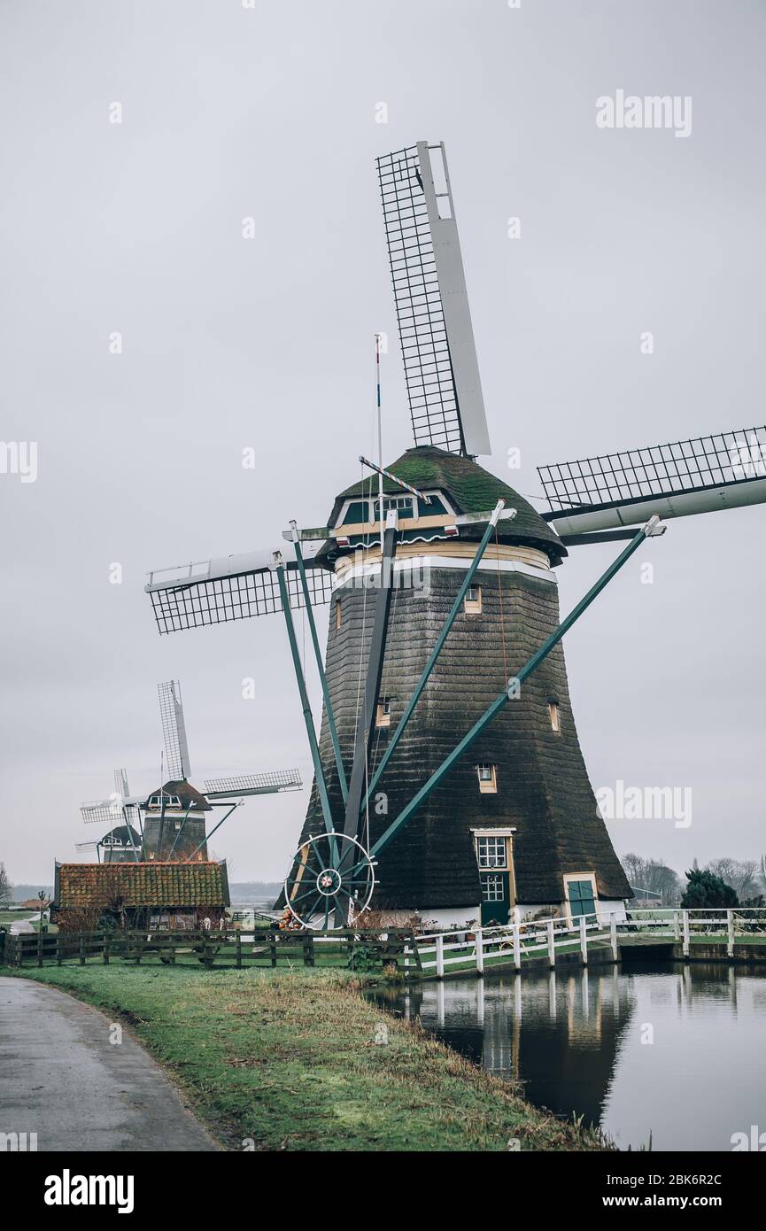 Traditional ecological hollands windmills in authentic Netherlands ...