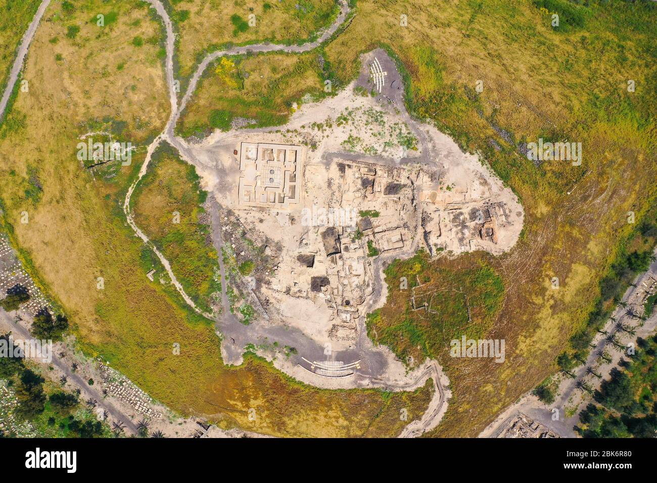Large Red Cargo ship at sea with a Helipad, Top down aerial image Stock ...