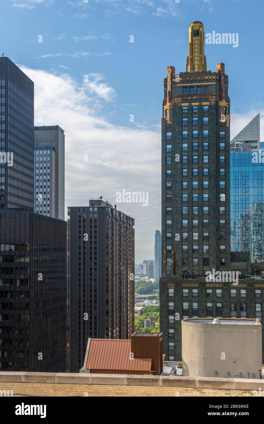 View of St Jane Tower from rooftop terrace, Downtown Chicago, Illinois ...