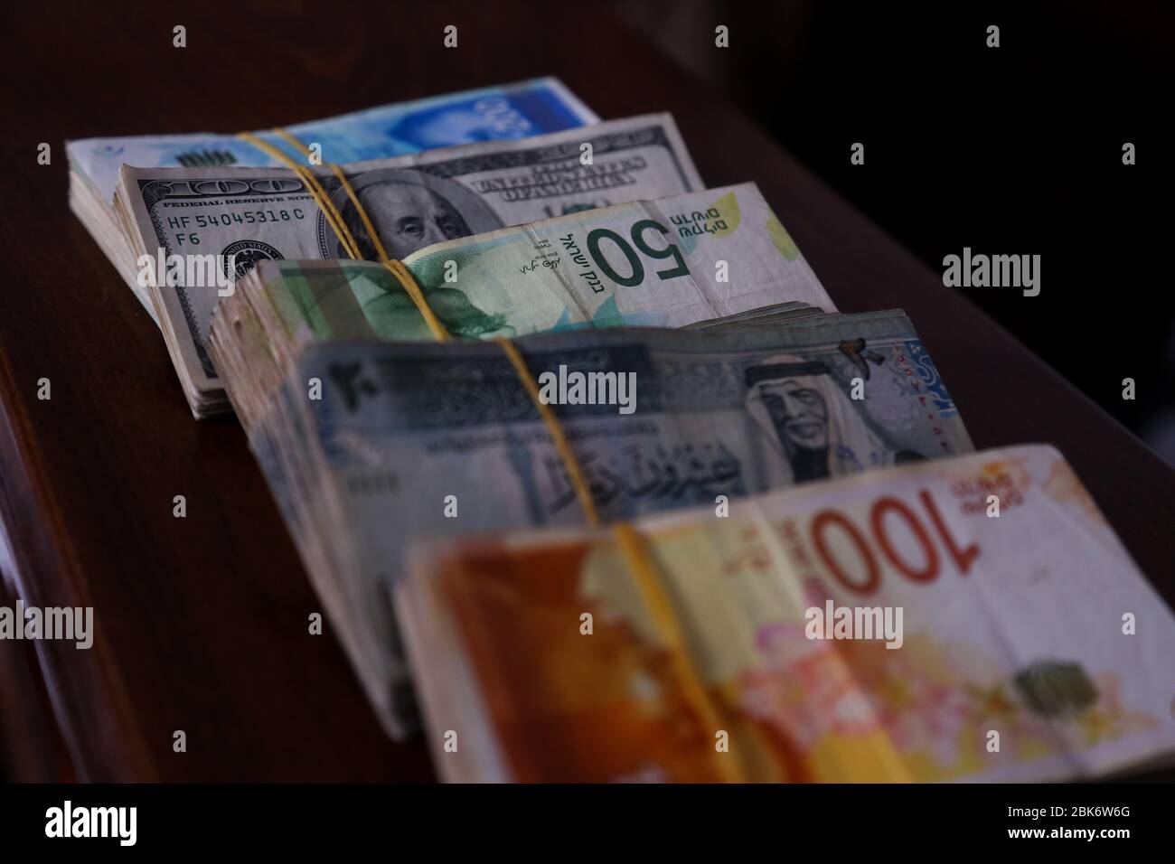 April 25, 2020: Gaza, Palestine. Different denominations of the Israeli ...