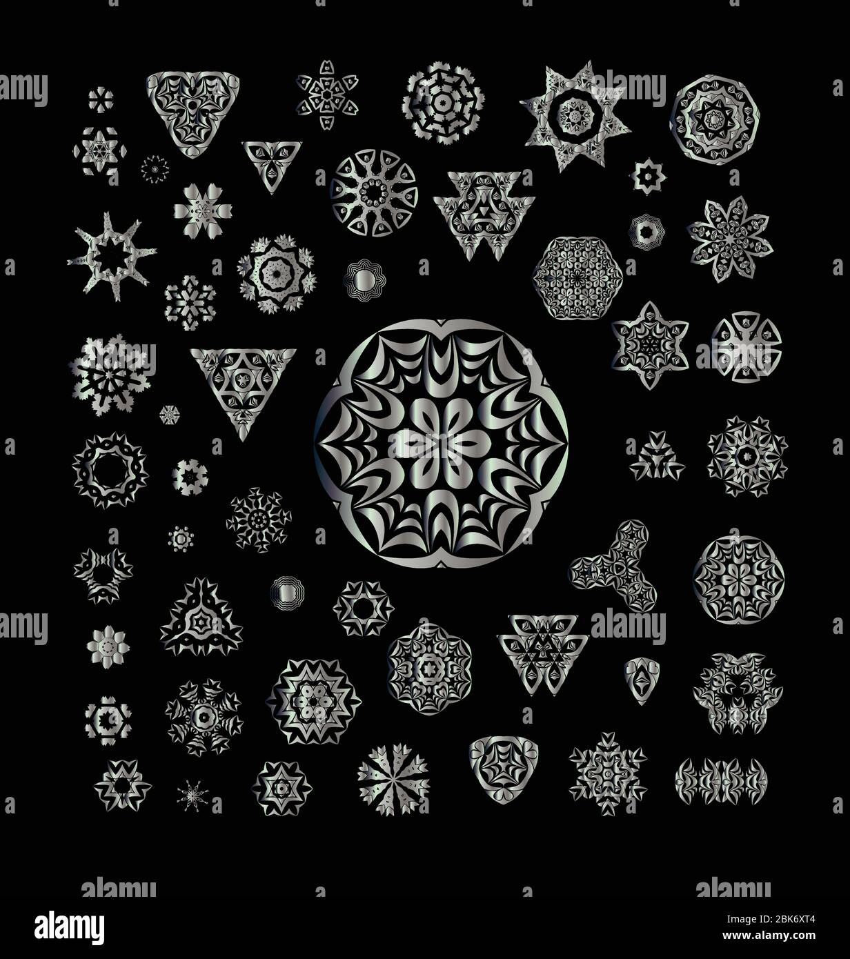 Silver Mandala set. Metallic steel pattern mandalas Stock Vector Image ...
